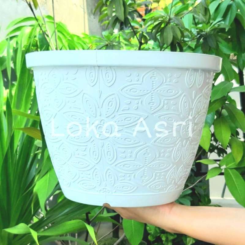 Jual pot tanaman motif batik pot bunga batik 30 putih di Seller SEMUA ...