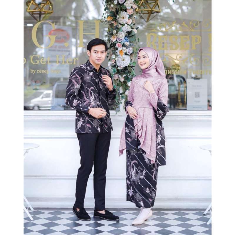 Promo Set Couple Laffeya Mauve - Batik Couple Kebaya Modern Kebaya ...