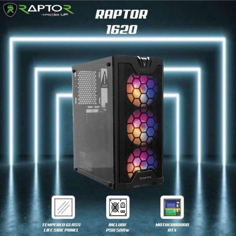 Jual Casing RAPTOR Black Strike 1620 - FAN RGB / include PSU 500W di ...