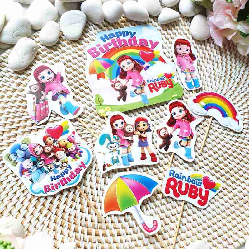 Jual Rainbow Ruby Birthday Cake Topper Cupcake Pudding Hiasan Kue 1 set ...