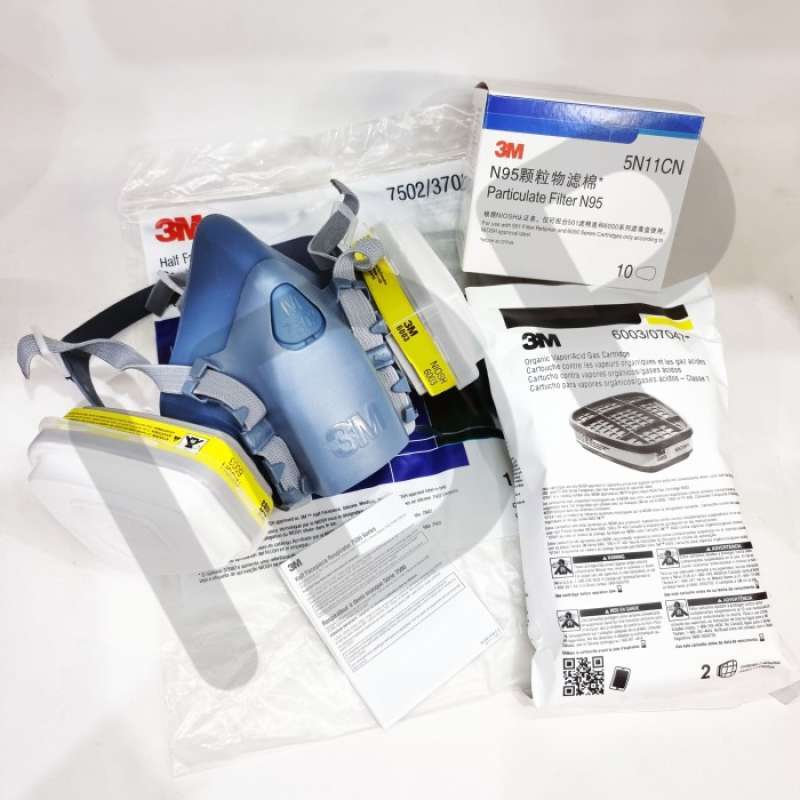 Jual 3M 7502 Mask Respirator + 3M 6003 Cartridge + 3M 5N11 (10PCS) SET di Seller OK.Store - | Blibli