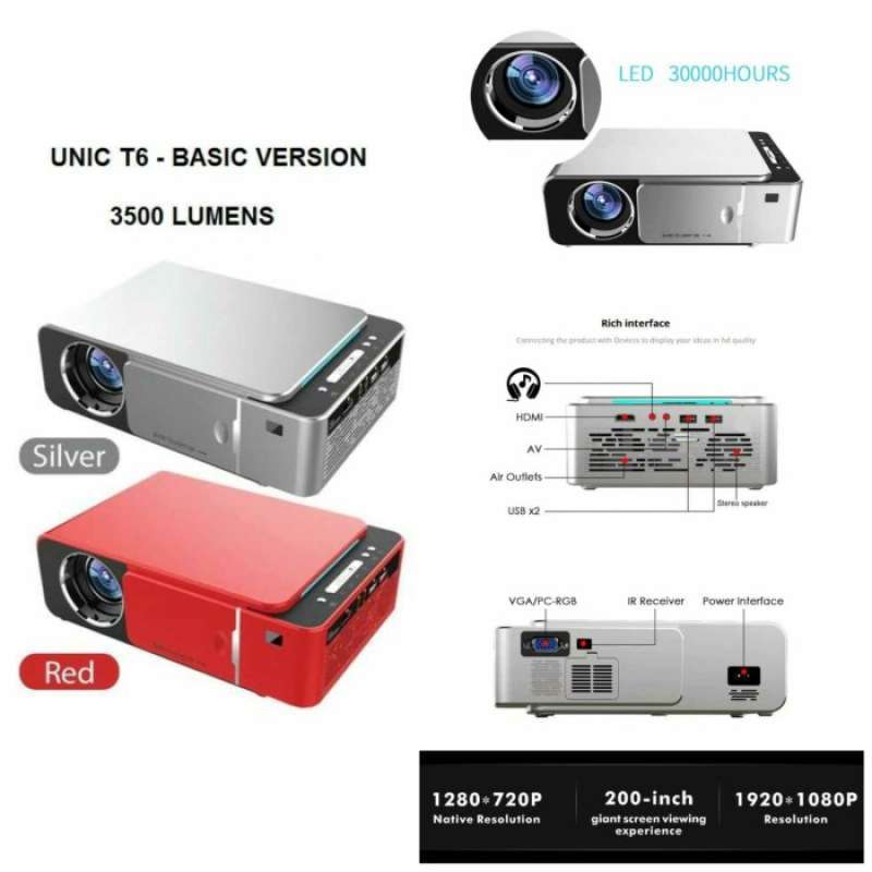 Jual Unic T6 Led 720p Hd Home Projector 3500lumens Basic Version ...