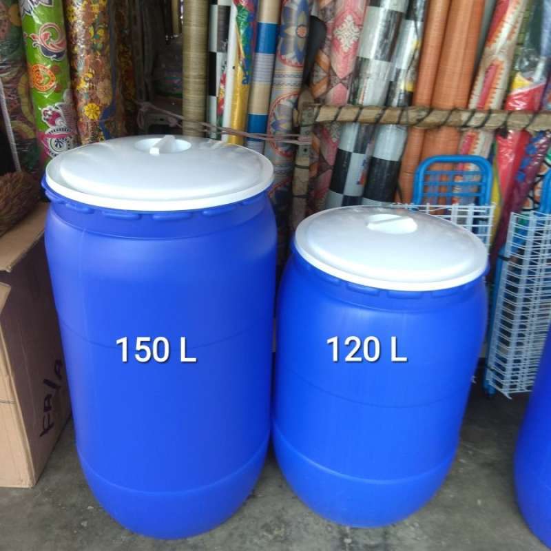 Promo Tong/gentong Air150 Liter Biru Green Leaf + Tutup /drum Air 150 ...