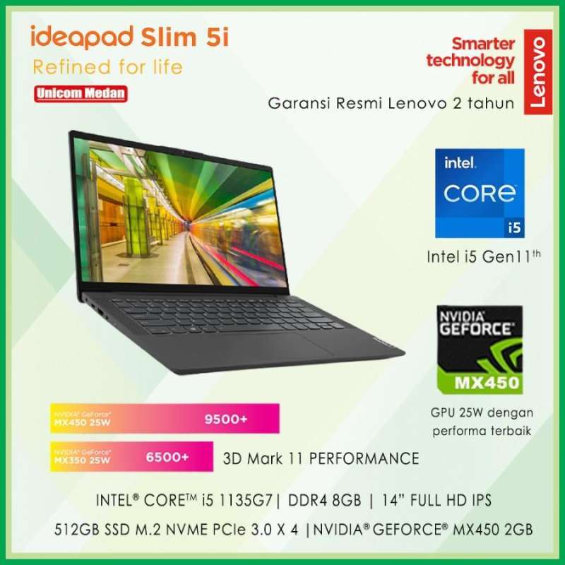 Jual LENOVO IDEAPAD SLIM 5 i5 1135G7|MX450 |DDR4 8GB|512 SSD |14 FHD|W11 di Seller Unicom medan ...
