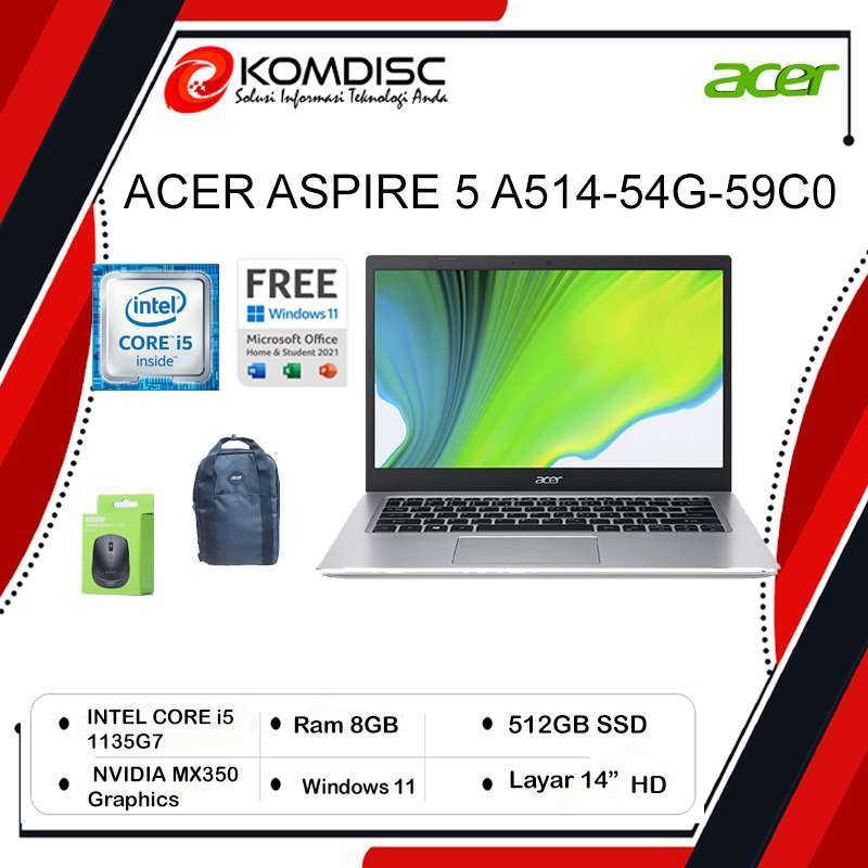 Jual ACER ASPIRE 5 A514 54G 59C0 INTEL CORE I5 1135G7 8GB 512GB SSD NVIDIA MX350 2GB W10 OHS 14