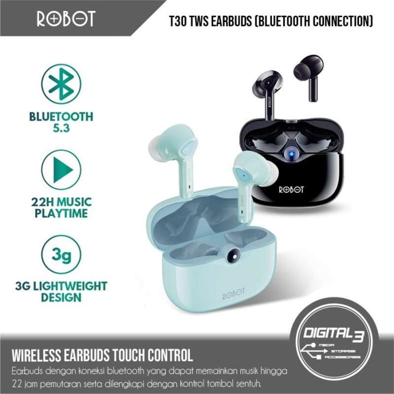 Jual Earphone Wireless Tws Robot Airbuds T Bluetooth Bt Headset Earbuds Biru Di Seller