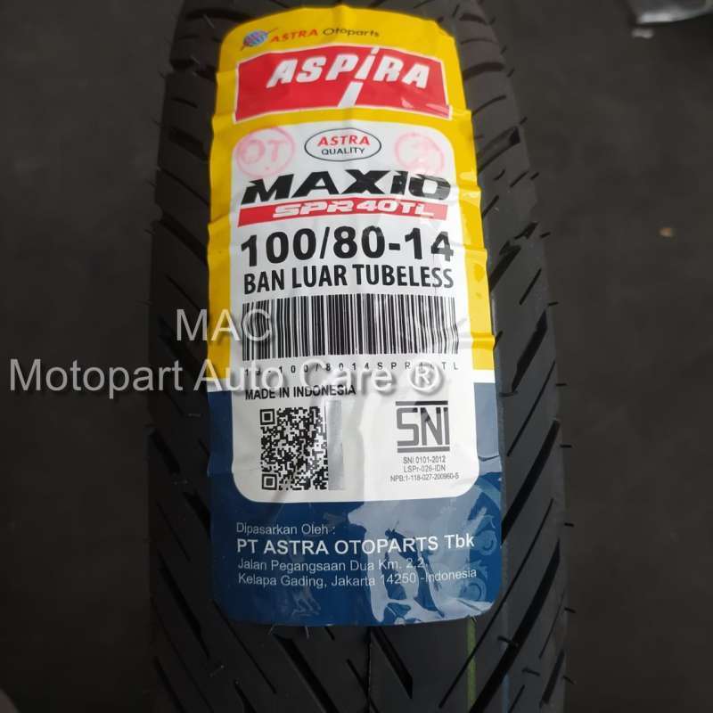 Jual Ban Tubeless 100/80-14 Maxio SPR40TL Aspira for PCX/Vario 160 ...
