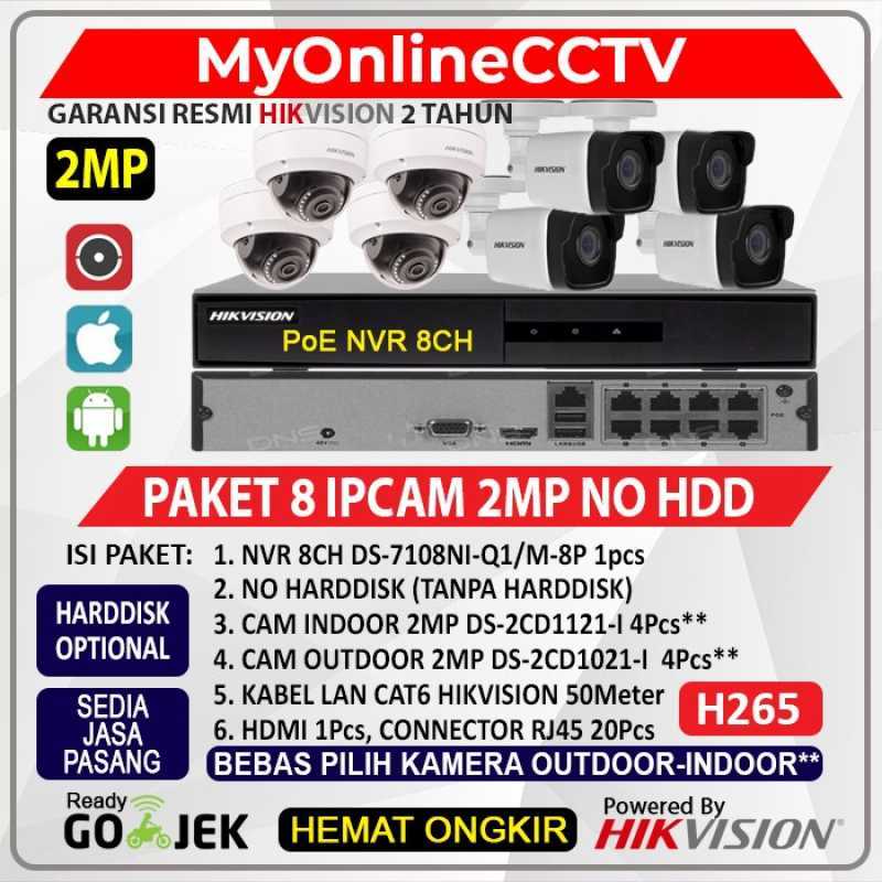 Jual Bulan Ini Aja Kak! Paket 8 Ip Camera Cctv Original Hikvision 2mp Siap Pasang No Hdd Bulan ...