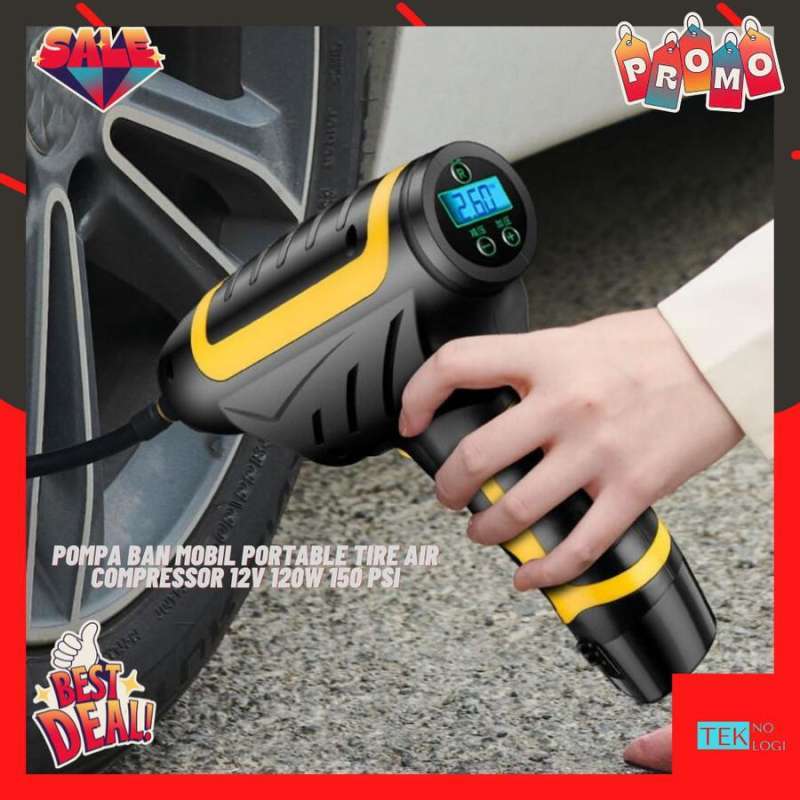 Jual Pompa Ban Mobil Portable Tire Air Compressor 12V 120W 150 PSI di ...