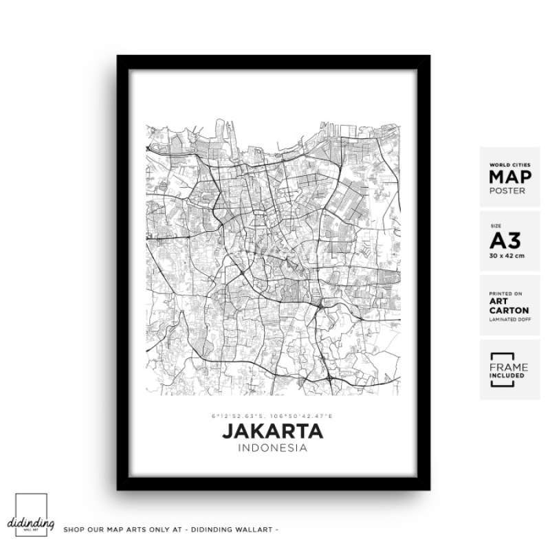 Promo Jakarta City Map Art - Poster Peta Bingkai A3 Minimalis Wall ...
