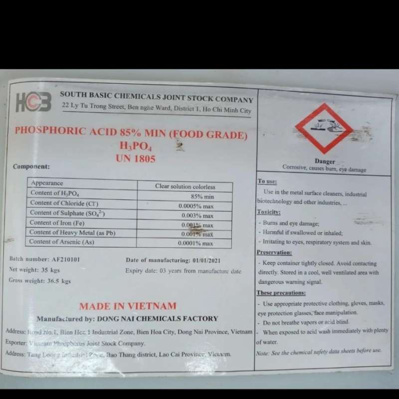 Jual ASAM FOSFAT 85% FOOD GRADE/ PHOSPHORIC ACID 1 KG/ H3PO4 di Seller tirtahidromandiri ...