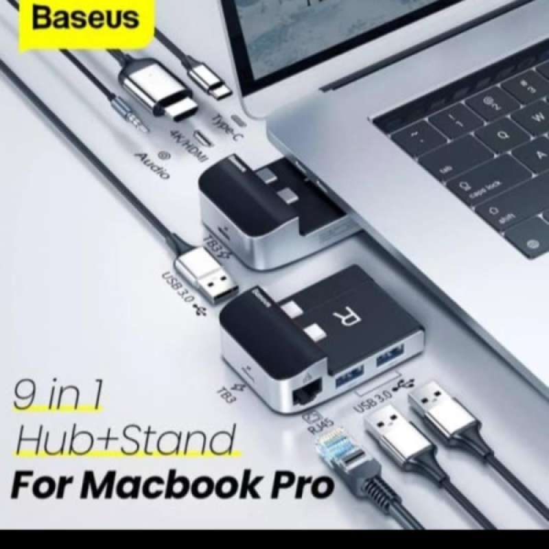 Promo Baseus Thunderbolt 3 Usb Type C To Hub Hdmi Tf Audio Rj45 9In1 Stand Diskon 15% di Seller ...