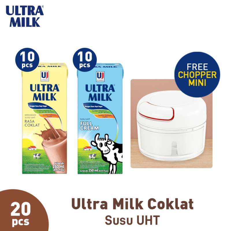 Jual Ultra Milk Susu UHT Coklat dan Full Cream 20x250ml FREE Chopper ...