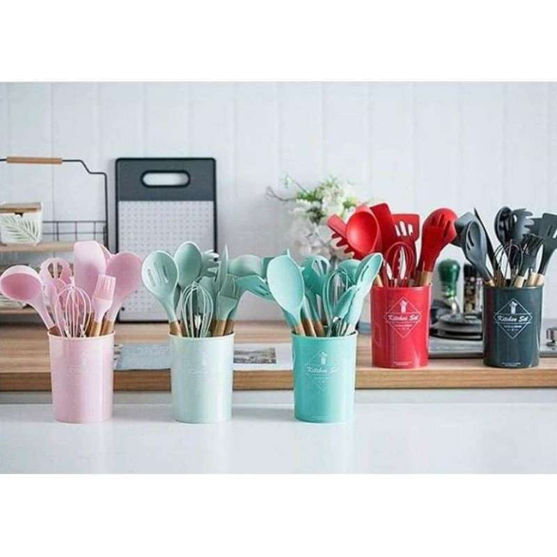 Jual Sutil Kitchen Set Warna Isi 11 Bahan Silikon dan Kayu di Seller ...