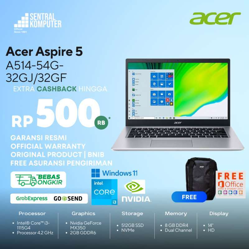 Jual Acer A514-54g-32gj - I3-1115g4-mx350-8gb-512gb-win 11 & Ohs Di Seller Sentral Komputer ...