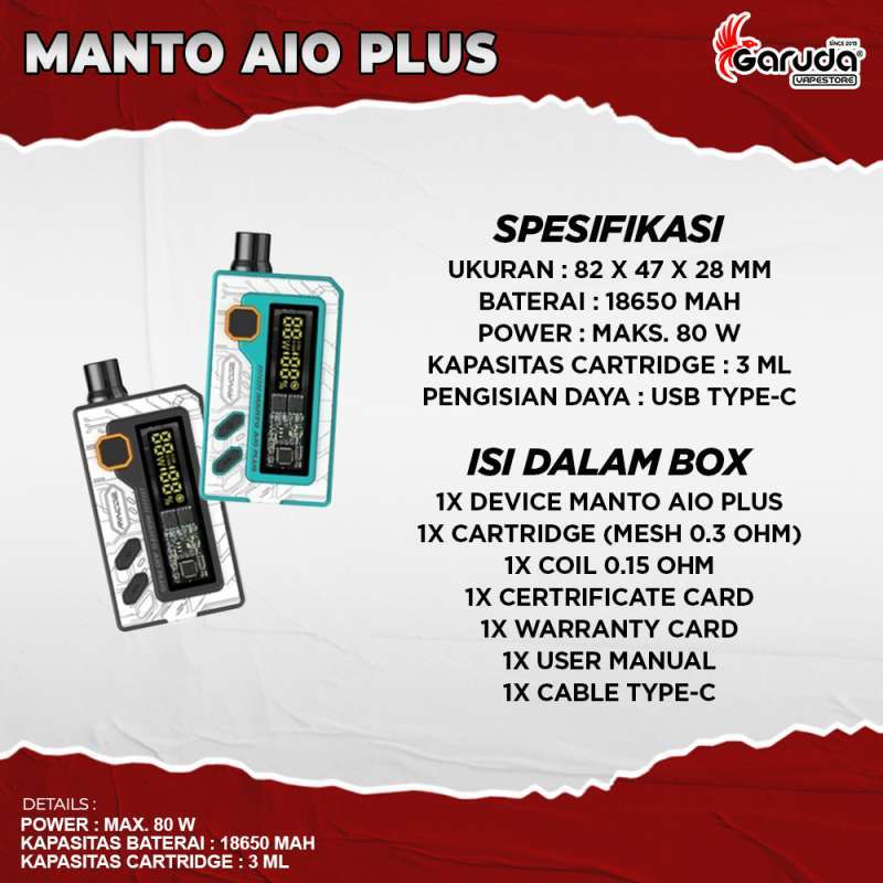 Jual Manto Aio Plus Pod By Rincoe 100 % Authentic di Seller Garuda Vape ...
