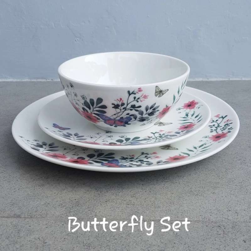Promo Piring Keramik Butterfly set isi 3pcs Diskon 14% di Seller ...