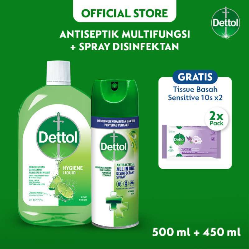 Jual Dettol Hygiene Liquid 500Ml + Disinfektan Spray 450Ml Free Wipes 10 X2 di Seller Zafran ...