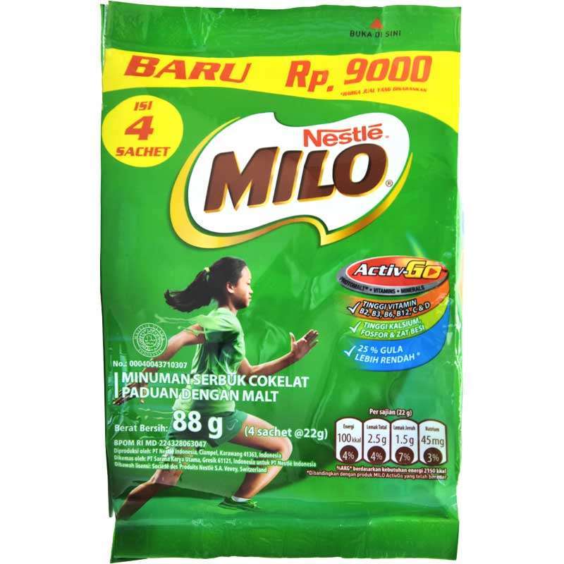 Jual Milo Activ-go Minuman Serbuk Coklat Malt [88 G/ 4x22 G/kemasan ...
