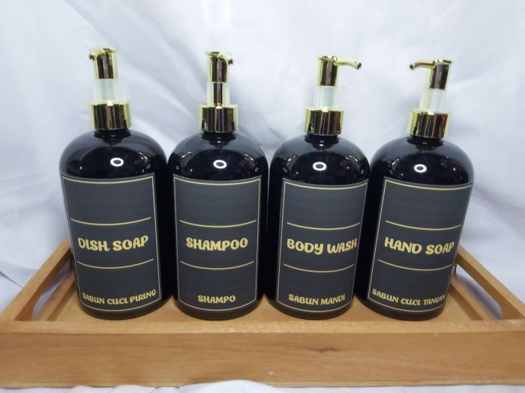 Jual Botol Sabun Cair Premium Aesthetic/Botol Hitam Tutup Gold/Tempat ...