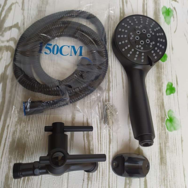 Promo Aksesoris Kamar Mandi Paket Hand Shower Black + Kran Cabang Hitam ...