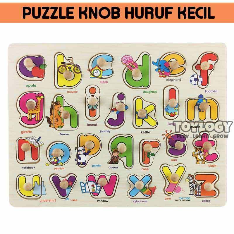 Jual Toylogy Mainan Edukasi Anak Puzzle Kayu Pin Knob Abjad Huruf Kecil ...