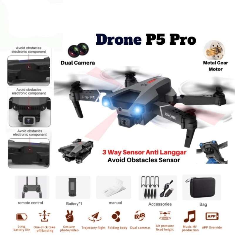 Jual P5 PRO DUAL 4K CAMERA DRONE 2.GHZ WIFI OBSTACLE AVOIDANCE VS E99 ...