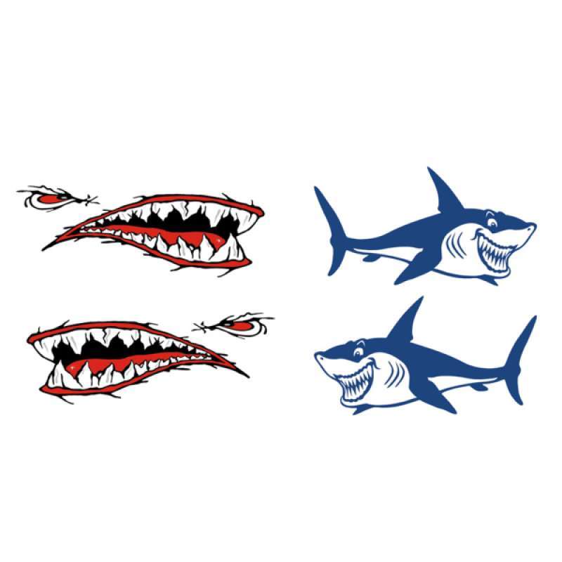 Jual 4x Vinyl Cartoon Shark Teeth Mouth & Shark Decals Kayak Boat Car ...