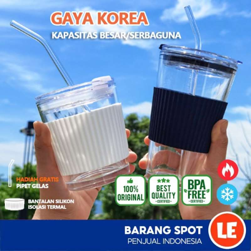 Promo Gelas Kaca Aesthetic Bottle Cup Botol Minum Gelas Kopi Teh Coffee ...