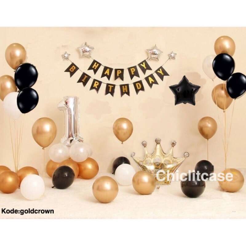 Promo Paket set balon birthday ulang tahun dewasa romantis gold black ...