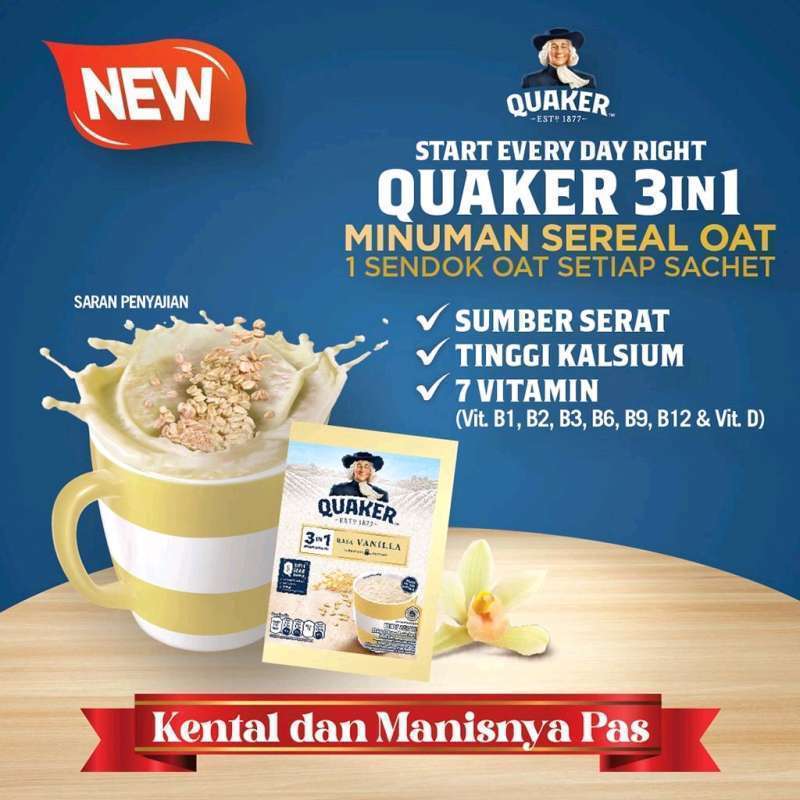 Promo Quaker Cereal Oat 3 In 1 Vanila 224gr Diskon 14% Di Seller Suzuya ...