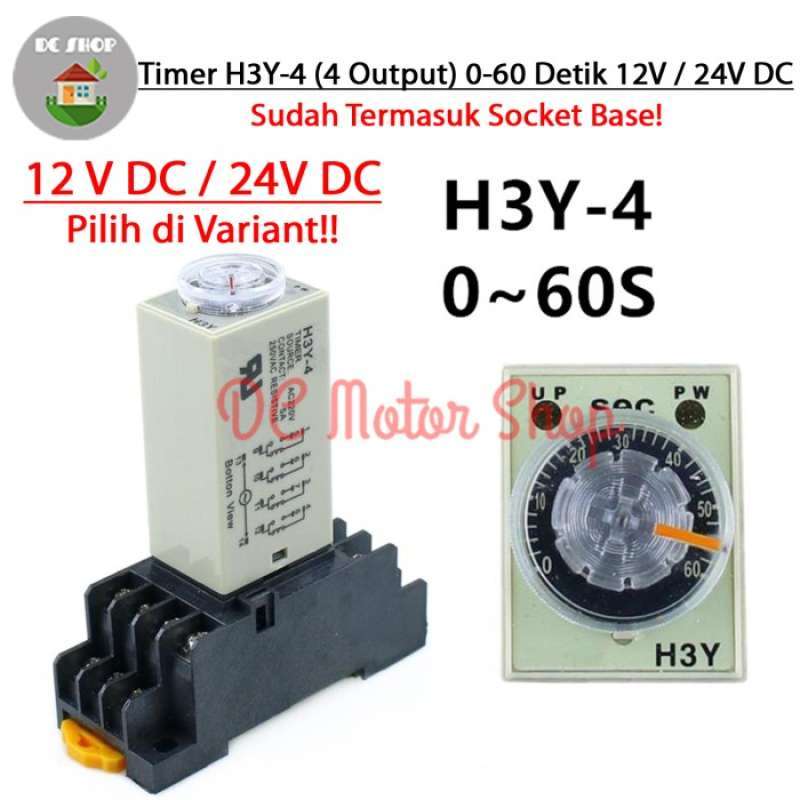 Promo Timer H3Y-4 H3Y 4 12V / 24V Dc 60S 1Min Delay Relay Dpdt + Socket ...
