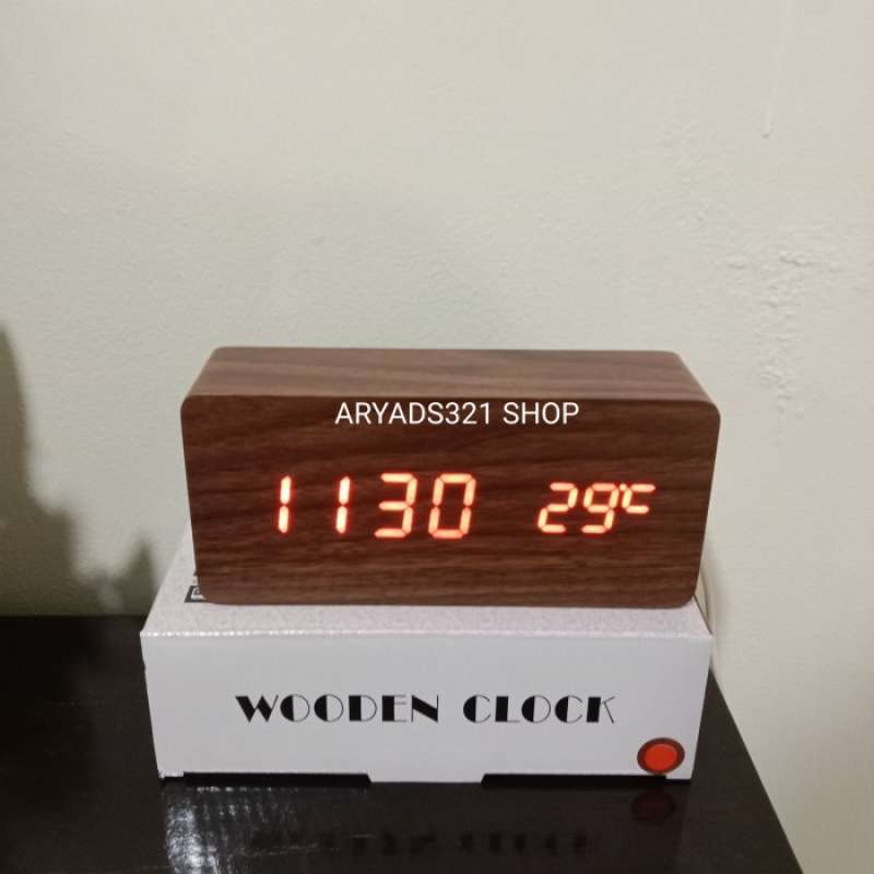 Promo Jam Meja Kayu Digital Led Alarm Wood Clock temperatur 02 Diskon ...