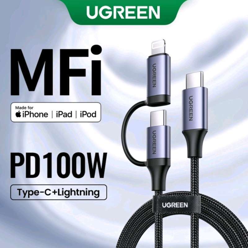Jual Ugreen Lightning + Type C To Type C 2 In 1 Mfi Fast Charging 100w Pd Data Cable Di Seller ...
