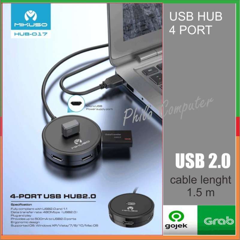 Jual USB HUB 4 PORT MIKUSO HUB-017 USB VER.2.0 LENGHT CABLE 1.5M di ...