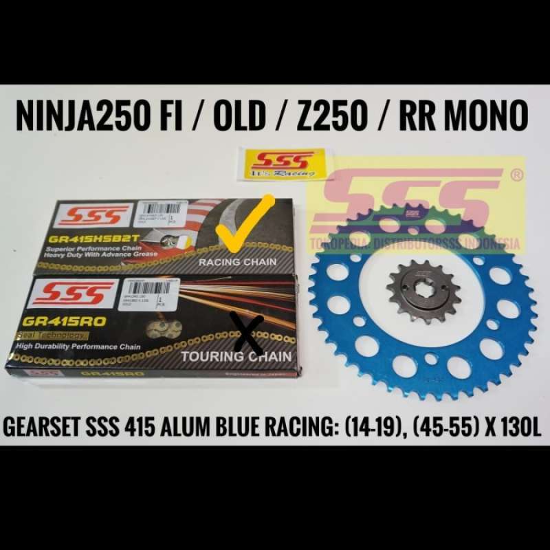 Promo GEARSET/GIRSET/ GIR SSS 415 BLUE NINJA250R/FI/Z250/RR MONO GOLD ...