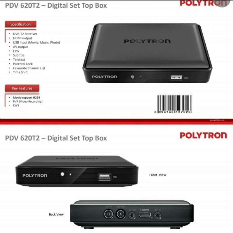 Jual Set Top Box Tv Digital Receiver Dvb T2 Polytron Stb Pdv600t2 Full ...