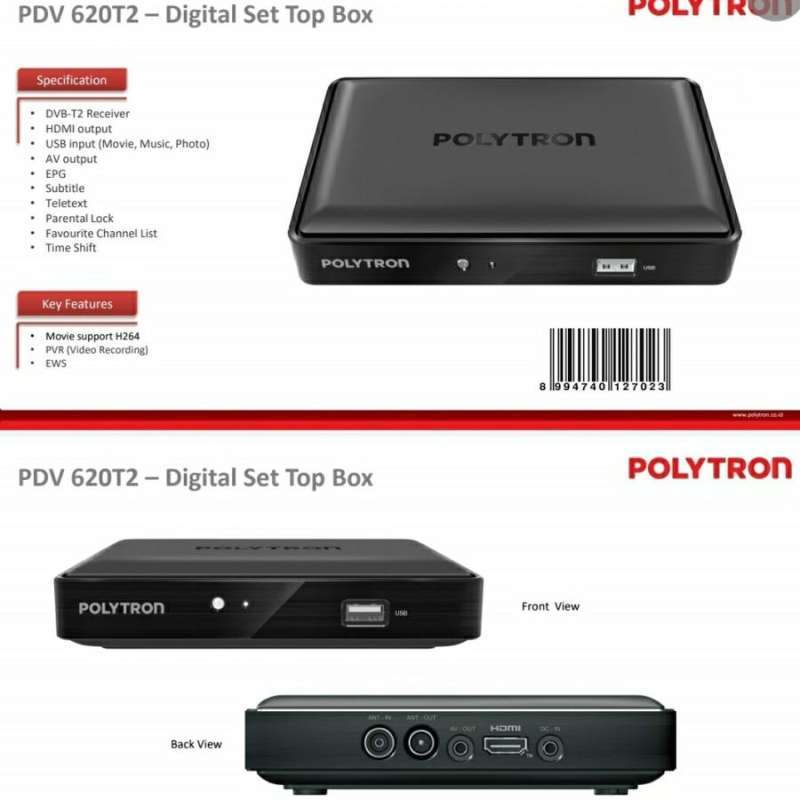 Jual Set Top Box Tv Digital Receiver Dvb T2 Polytron Stb Pdv600t2 Full ...