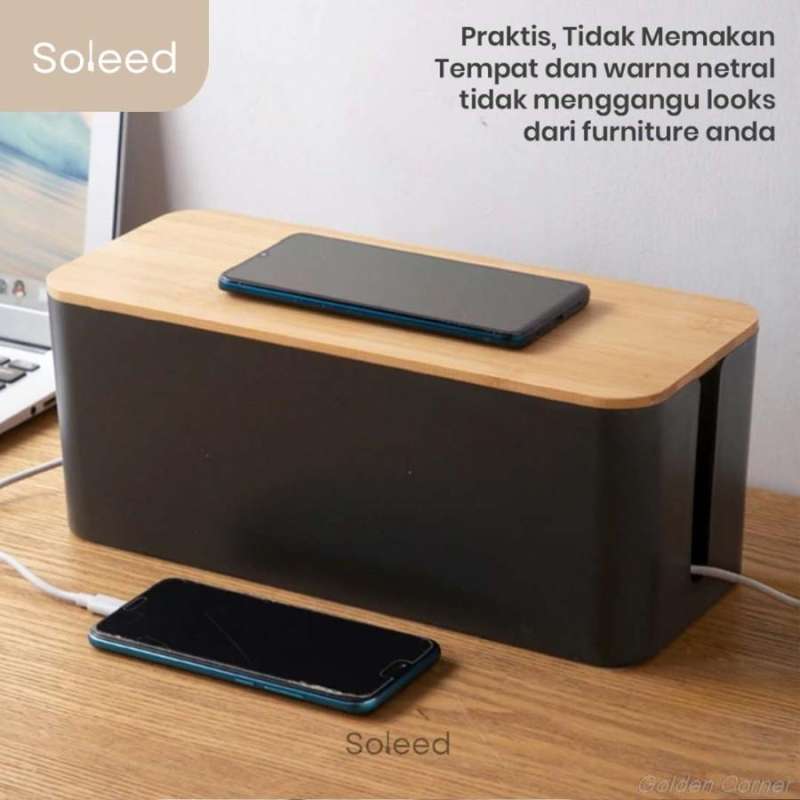 Promo Kotak Organizer Kabel Charger Cable Management Box Tutup Bambu ...