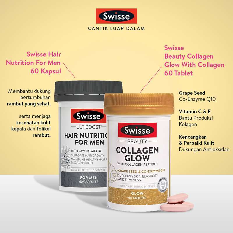 Jual Swisse Collagen Glow 60 Tablet & Hair Nutrition For Men 60 Kapsul ...