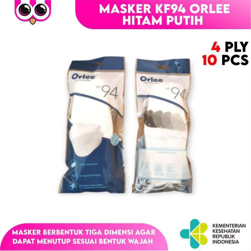 Jual [ Kf94 Orlee ] Masker Kf 94 Orlee Hitam Putih 4 Ply Sachet Isi 10 ...