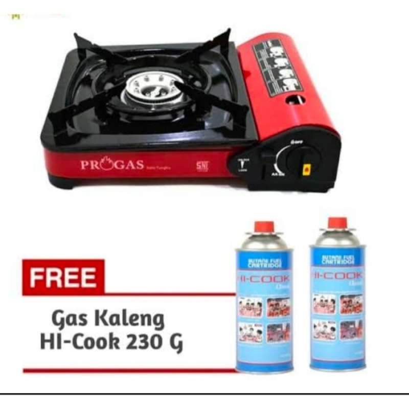 Promo kompor gas portabel progas 2in1 + gas portabel HI-COOK 230 G ...