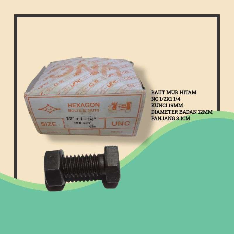 Promo Baut Kunci 19 Baut Mur Besi Hitam Panjang 3.1 Cm Nc 1/2 X 1 1/4 ... Promo Baut Kunci 19 Baut Mur Besi Hitam Panjang 3.1 Cm Nc 1/2 X 1 1/4 ...