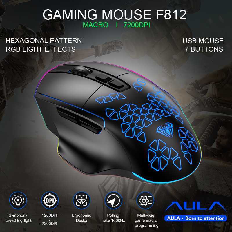 Jual Mouse Gaming Hexagonal Style AULA F-812 Macro - RGB Effect - 7200DPI di Seller Blok City ...