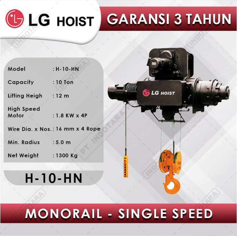 Jual Electric Wire Rope Hoist Lgm Monorail Single Speed 10tx12m H-10-hn ...