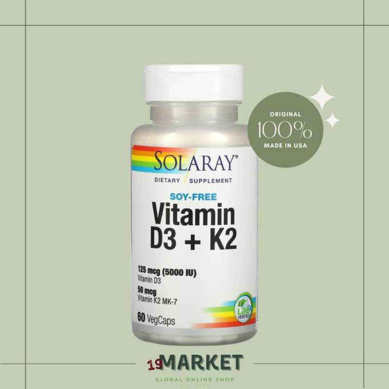 Jual VIT D3K2 SOLARAY VIT D VITAMIN D3 + K2, 125 MCG (5000 IU), 60 ...