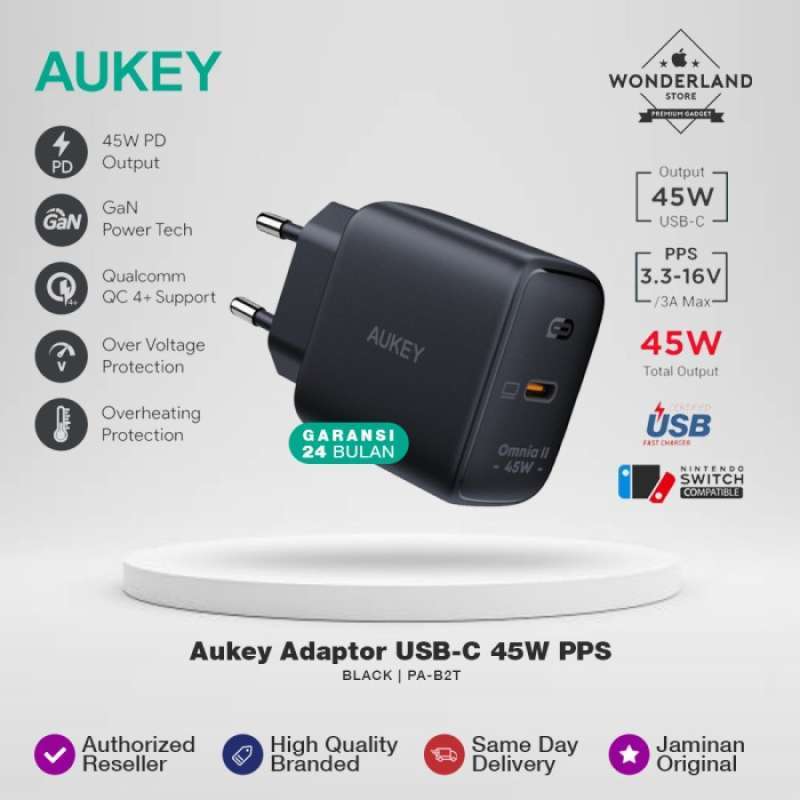 Jual Aukey Adaptor GAN Charger USB-C 45W PPS Super Fast Charging PA-B2T ... Jual Aukey Adaptor GAN Charger USB-C 45W PPS Super Fast Charging PA-B2T ...