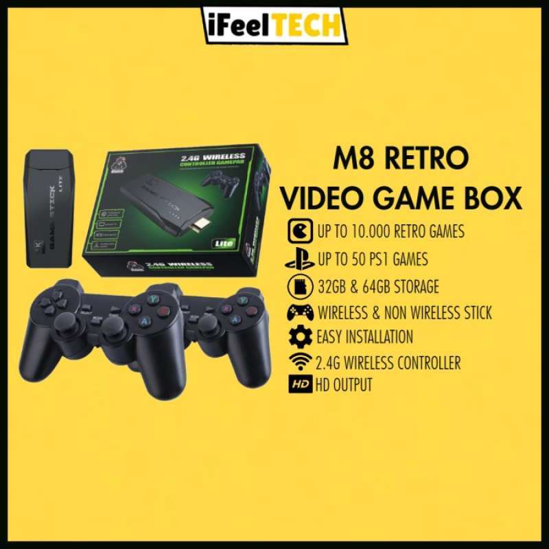 Promo M8 Retro Video Game Box Console 2.4G Wireless Controller Stick 4K ...