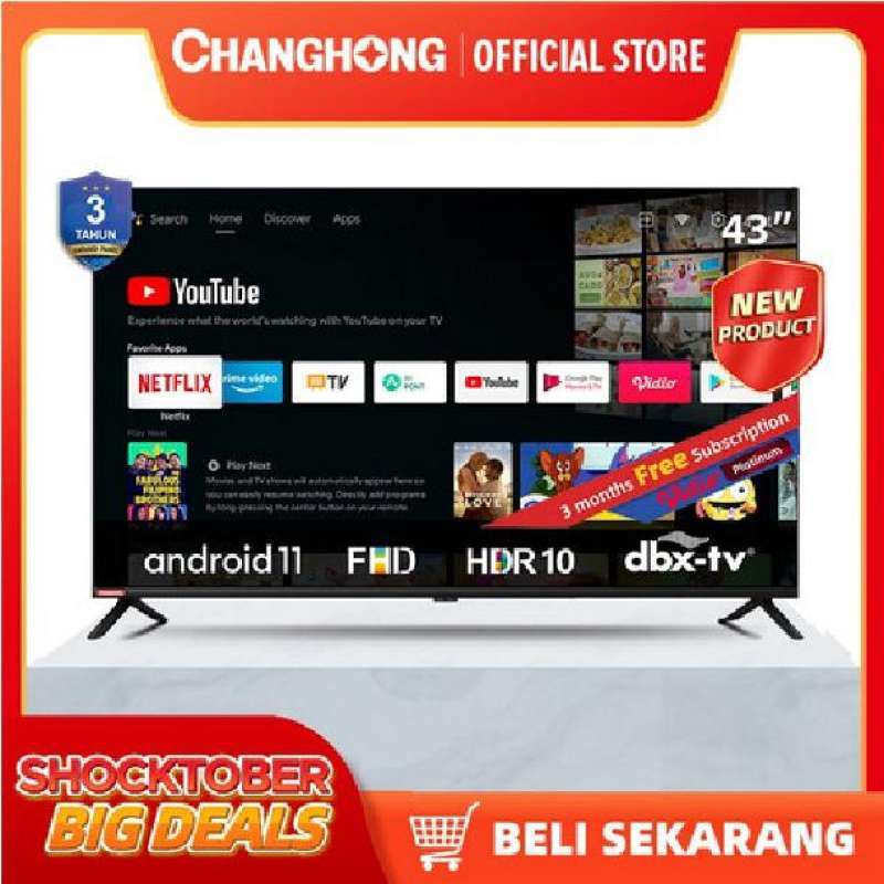 Jual Changhong 43 Inch Newest Android 11 Frameless Smart TV di Seller Agung elektronik pekanbaru ...