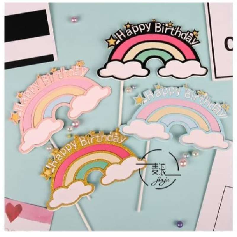Jual Cake Topper Kue Ulang Tahun Pelangi Happy Birthday Rainbow Awan di ...
